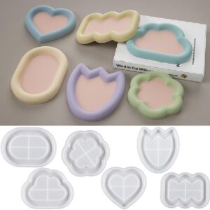 Yalulu 6Pcs Irregular Tray Resin Molds, Plate Silicone Molds, Dish Tray Epoxy Casting Molds, Bowl Silicone Mould for Jewelry Dish, Home Decoration