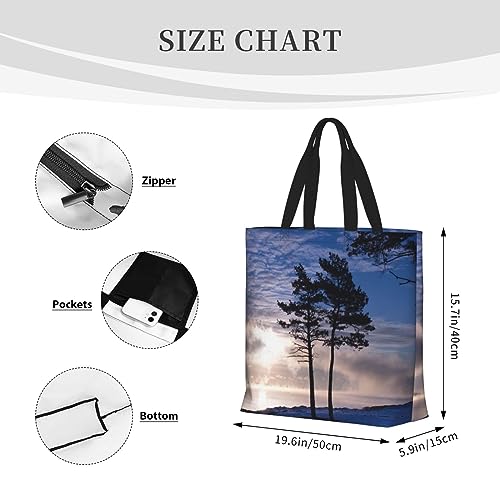 VACSAX Tote Bag for Women Reusable Shopping Bags Tree branch silhouette at dusk Print Shoulder Handbag Aesthetic Totes for Grocery