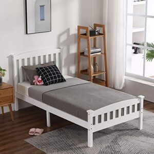 Twin Bed Frame with Headboard Wooden Platform Bed with Wood Slat Support Single Platform Bed with Wood Slat Solid Wood Foundation No Box Spring Needed