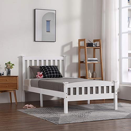 Twin Bed Frame with Headboard Wooden Platform Bed with Wood Slat Support Single Platform Bed with Wood Slat Solid Wood Foundation No Box Spring Needed