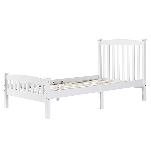 Twin Bed Frame with Headboard Wooden Platform Bed with Wood Slat Support Single Platform Bed with Wood Slat Solid Wood Foundation No Box Spring Needed