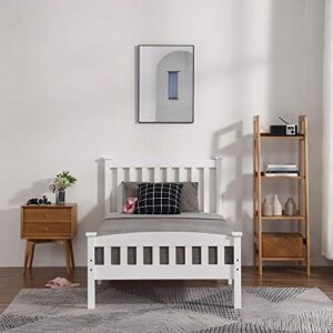 Twin Bed Frame with Headboard Wooden Platform Bed with Wood Slat Support Single Platform Bed with Wood Slat Solid Wood Foundation No Box Spring Needed