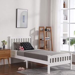 Twin Bed Frame with Headboard Wooden Platform Bed with Wood Slat Support Single Platform Bed with Wood Slat Solid Wood Foundation No Box Spring Needed