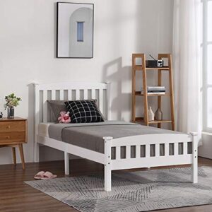 Twin Bed Frame with Headboard Wooden Platform Bed with Wood Slat Support Single Platform Bed with Wood Slat Solid Wood Foundation No Box Spring Needed