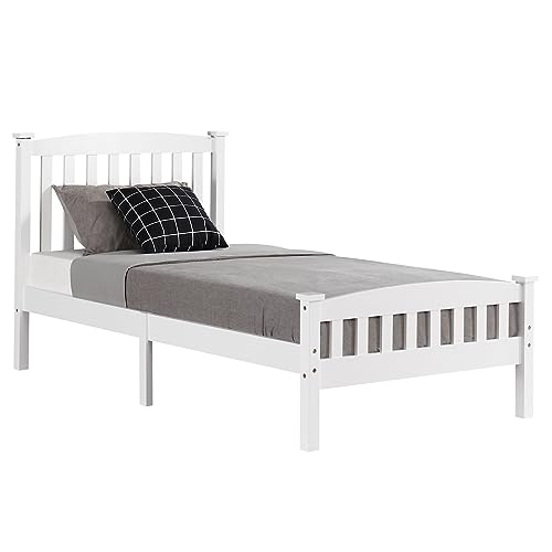 Twin Bed Frame with Headboard Wooden Platform Bed with Wood Slat Support Single Platform Bed with Wood Slat Solid Wood Foundation No Box Spring Needed