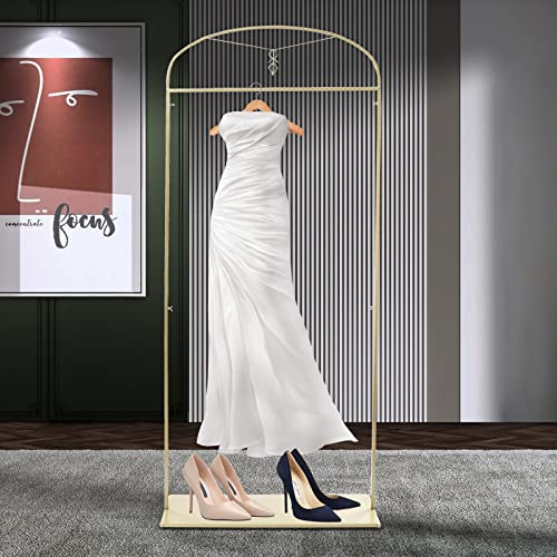 Gold Clothing Rack, Modern Standard Rod Garment Rack with Base, Heavy-duty Dress Display Rack Freestanding for Boutiques, Can Hang Jacket Garment, Hat, Scarf, Organize Shoes