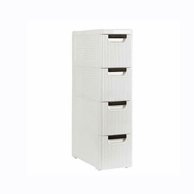 Nightstand Bedside Table Drawer Cabinet Dresser Storage Drawer Units Narrow Rolling Storage Cabinet Plastic 4-Drawer Stylish Modern White Design Design for Space Saving Storage Tower Dresser