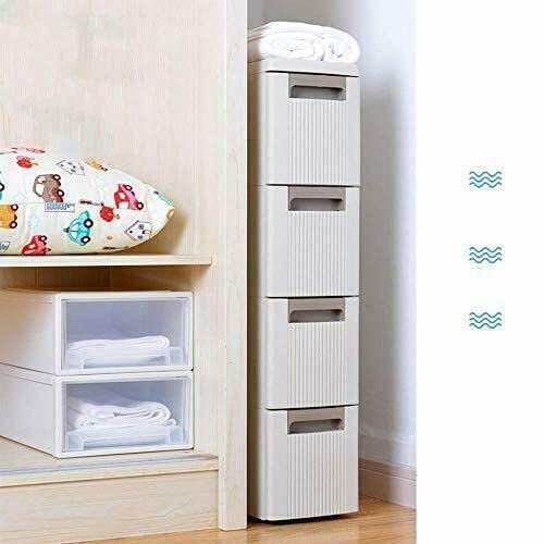 Nightstand Bedside Table Drawer Cabinet Dresser Storage Drawer Units Narrow Rolling Storage Cabinet Plastic 4-Drawer Stylish Modern White Design Design for Space Saving Storage Tower Dresser