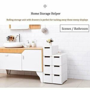 Nightstand Bedside Table Drawer Cabinet Dresser Storage Drawer Units Narrow Rolling Storage Cabinet Plastic 4-Drawer Stylish Modern White Design Design for Space Saving Storage Tower Dresser