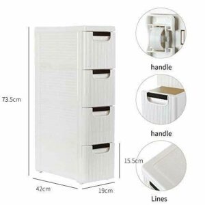 Nightstand Bedside Table Drawer Cabinet Dresser Storage Drawer Units Narrow Rolling Storage Cabinet Plastic 4-Drawer Stylish Modern White Design Design for Space Saving Storage Tower Dresser