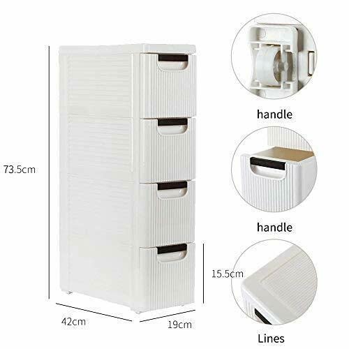 Nightstand Bedside Table Drawer Cabinet Dresser Storage Drawer Units Narrow Rolling Storage Cabinet Plastic 4-Drawer Stylish Modern White Design Design for Space Saving Storage Tower Dresser