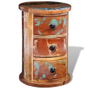 MAXCBD Nightstand Bedside Table Drawer Cabinet Reclaimed Cabinet with 3 Drawers Solid Wood Antique-Style Wooden Round Cabinet Storage Tower Dresser