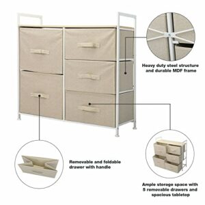 Nightstand Bedside Table Drawer Cabinet 5-Drawer Fabric Organizer Storage Drawer Units Cabinet Shelf Adjustable Foot Pad Storage Cabinet Modern Style Dresser Storage Tower Storage Tower Dresser