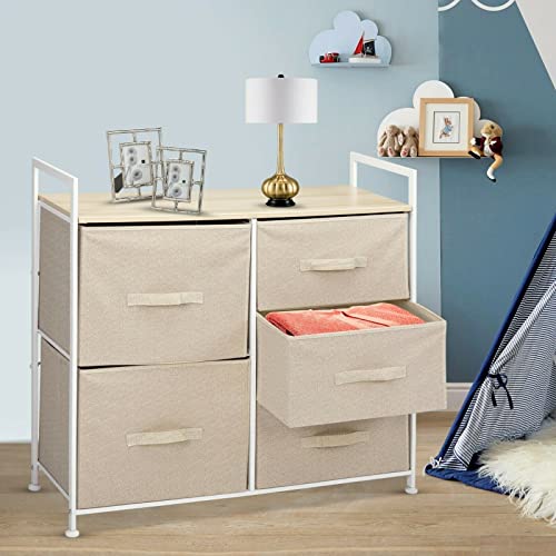 Nightstand Bedside Table Drawer Cabinet 5-Drawer Fabric Organizer Storage Drawer Units Cabinet Shelf Adjustable Foot Pad Storage Cabinet Modern Style Dresser Storage Tower Storage Tower Dresser