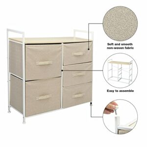 Nightstand Bedside Table Drawer Cabinet 5-Drawer Fabric Organizer Storage Drawer Units Cabinet Shelf Adjustable Foot Pad Storage Cabinet Modern Style Dresser Storage Tower Storage Tower Dresser