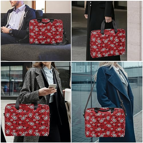 Paisley Red Pattern Laptop Bag for Women Men Business Crossbody Computer Bag Laptop Case Water Resistant Travel Messenger Briefcase with Handle Fits 13 14 15 16 Inch Notebook and Laptop