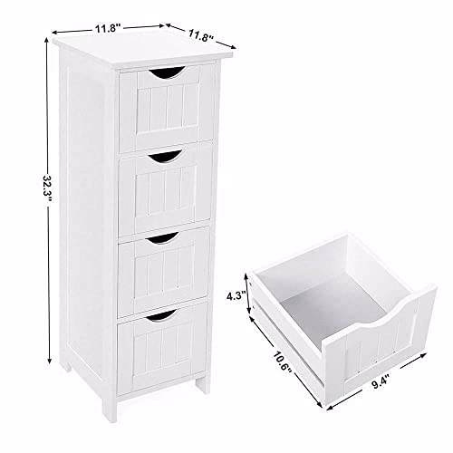 MAXCBD Nightstand Bedside Table Drawer Cabinet Free Standing Cabinet Bathroom Cabinet Side Storage Organizer Unit Four Drawers Storage Cabinet Space Saving Storage Tower Dresser