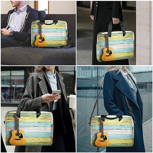 Wooden Guitar Retro Laptop Bag for Women Men Business Crossbody Computer Bag Laptop Case Water Resistant Travel Messenger Briefcase with Handle Fits 13 14 15 16 Inch Notebook and Laptop