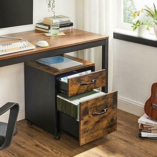 MAXCBD Nightstand Bedside Table Drawer Cabinet Industrial File Cabinet 2 Drawers Filling Cabinet with Wheels 4Casters More Convenient Storage Tower Dresser