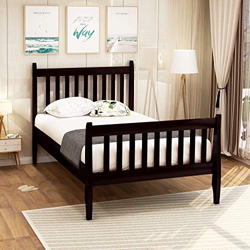 HBRR Wood Platform Bed Frame Twin Wood Bed Frame with Headboard and Footboard, 10”Height for Underbed Storage/No Box Spring Needed/Wooden Slats Support, Espresso