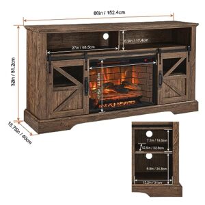 AUWHALEUS 60" Electric Fireplace TV Stand Industrial & Farmhouse Entertainment Console Center with Storaged Cabinet LED Faux Fire, Remote Control, 3D Flame Effect for Living Room, Reclaimed Barnwood