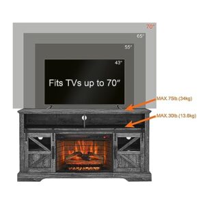 AUWHALEUS 60" Electric Fireplace TV Stand Industrial & Farmhouse Entertainment Console Center with Storaged Cabinet LED Faux Fire, Remote Control, 3D Flame Effect for Living Room, Dark Rustic Oak