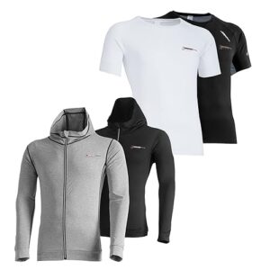 swishgrid 2-pack men's athletic fit full zip hoodie and 2-pack workout compression shirts for men