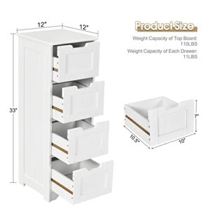 MAXCBD Nightstand Bedside Table Drawer Cabinet Bathroom Floor Cabinet Free-Standing Side Storage Organizer W /4 Drawers White Bathroom Cabinet Storage Tower Dresser