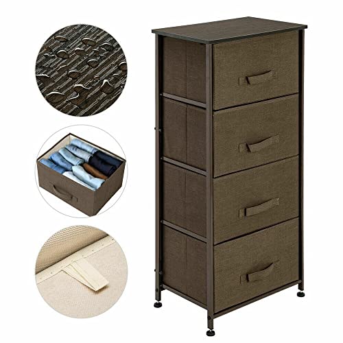 MAXCBD Nightstand Bedside Table Drawer Cabinet 4-Drawers Fabric Cabinet Bedside Table Storage Unit Metal Frame Organiser Chest Drawer Storage Dresser Storage Tower Dresser