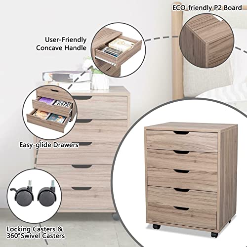 MAXCBD Nightstand Bedside Table Drawer Cabinet 5 Drawers Bedside Table Stand Chest Dresser Cabinet Home Storage Multifunctional Storage Shelves Sturdy Durable Construction Storage Tower Dresser