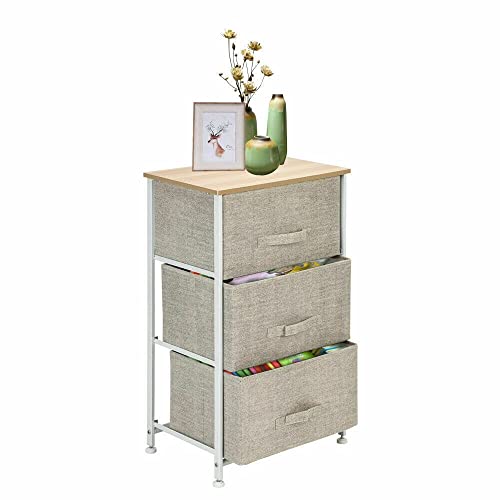 MAXCBD Nightstand Bedside Table Drawer Cabinet 3 Tier Metal Storage Cabinet Bedside Table Organizer Stand Fabric Chest Bedroom Drawer Storage Dresser Storage Tower Dresser