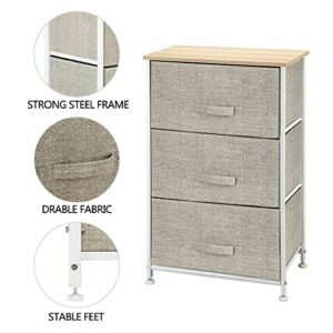 MAXCBD Nightstand Bedside Table Drawer Cabinet 3 Tier Metal Storage Cabinet Bedside Table Organizer Stand Fabric Chest Bedroom Drawer Storage Dresser Storage Tower Dresser