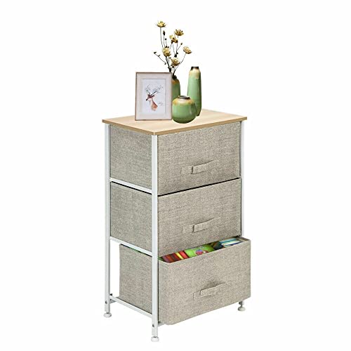 MAXCBD Nightstand Bedside Table Drawer Cabinet 3 Tier Metal Storage Cabinet Bedside Table Organizer Stand Fabric Chest Bedroom Drawer Storage Dresser Storage Tower Dresser