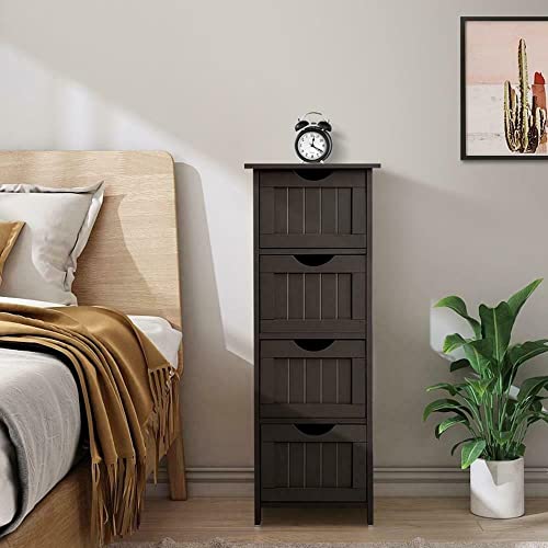 MAXCBD Nightstand Bedside Table Drawer Cabinet Floor Cabinet Bedroom Storage Cabinet Side Table Organizer Unit with 4 Drawers Assembly Will Be Quick Storage Tower Dresser