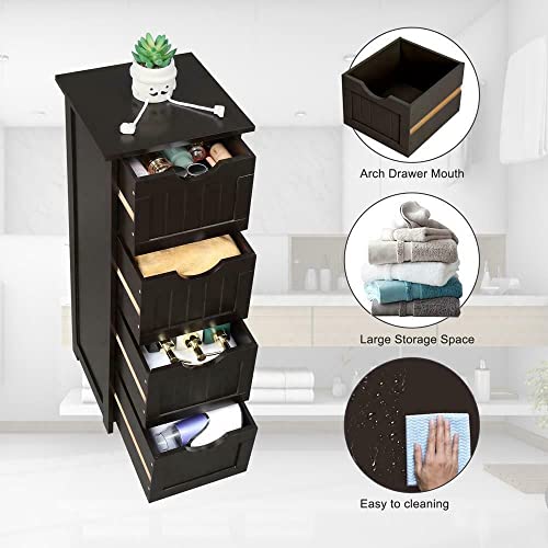 MAXCBD Nightstand Bedside Table Drawer Cabinet Floor Cabinet Bedroom Storage Cabinet Side Table Organizer Unit with 4 Drawers Assembly Will Be Quick Storage Tower Dresser