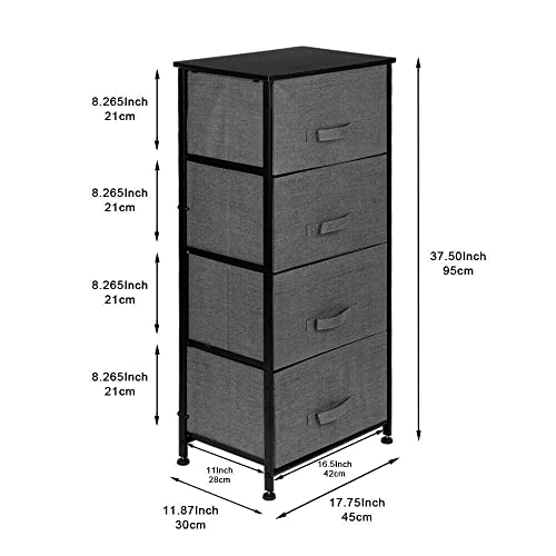 MAXCBD Nightstand Bedside Table Drawer Cabinet 4 Bins Fabric Drawers Cabinet Dresser Bedroom Nightstand Storage Organizer Drawer Storage Dressing Table Storage Tower Dresser