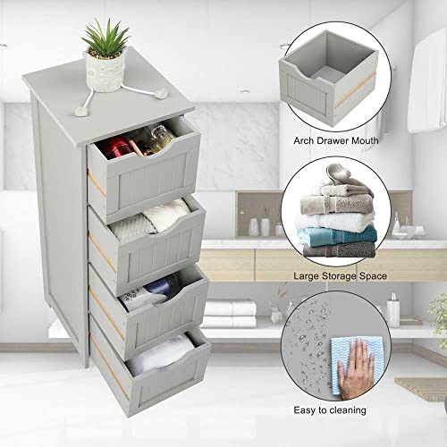 MAXCBD Nightstand Bedside Table Drawer Cabinet 4 Drawers Free Standing Cabinet Bathroom Floor Cabinet Storage Organizer Space Saving Floor Standing Storage Unit Storage Tower Dresser