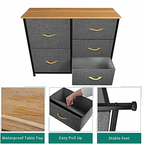 MAXCBD Nightstand Bedside Table Drawer Cabinet Dresser with 5 Drawers Clothes Storage Tower Bedroom Cabinet Bedside Cupboard Easy Assembly Storage Tower Dresser