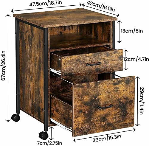 MAXCBD Nightstand Bedside Table Drawer Cabinet Rolling File Cabinet with 2 Drawers Under Desk Office Filing Cabinet On Wheels Top Drawer Can Hold Items Up to 33 Lbs Storage Tower Dresser