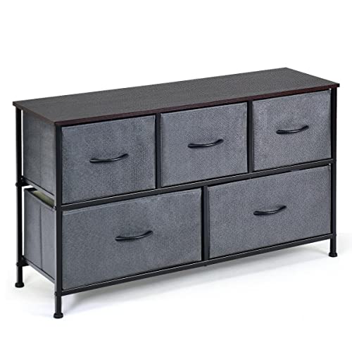 Nightstand Bedside Table Drawer Cabinet Cube Storage Cabinet Wide Dresser Organizer Unit W/5 Easy Pull Fabric Drawers Storage Cabinet Is Designed In A Simple And Fashionable Style Storage Tower Dresse