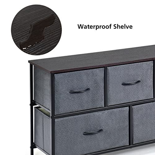 Nightstand Bedside Table Drawer Cabinet Cube Storage Cabinet Wide Dresser Organizer Unit W/5 Easy Pull Fabric Drawers Storage Cabinet Is Designed In A Simple And Fashionable Style Storage Tower Dresse