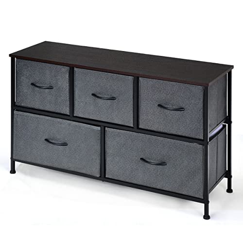 Nightstand Bedside Table Drawer Cabinet Cube Storage Cabinet Wide Dresser Organizer Unit W/5 Easy Pull Fabric Drawers Storage Cabinet Is Designed In A Simple And Fashionable Style Storage Tower Dresse