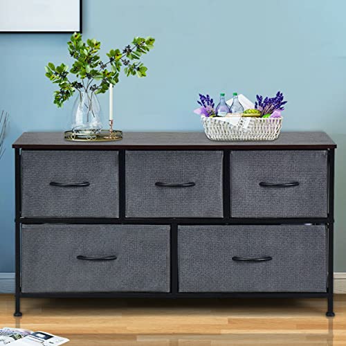 Nightstand Bedside Table Drawer Cabinet Cube Storage Cabinet Wide Dresser Organizer Unit W/5 Easy Pull Fabric Drawers Storage Cabinet Is Designed In A Simple And Fashionable Style Storage Tower Dresse