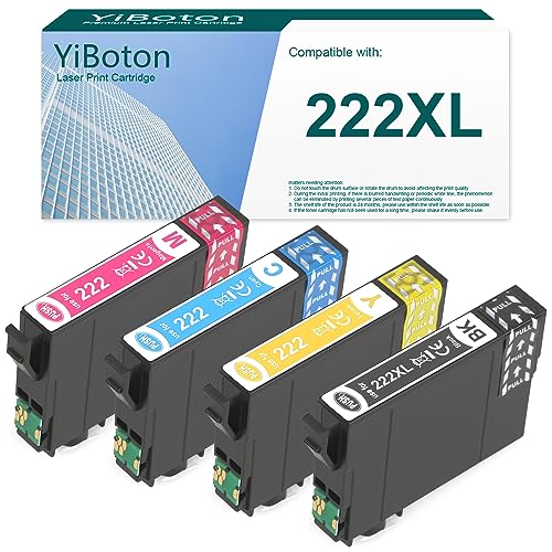 YiBoton T222XL 222 Ink Cartridges Replancement 4-Pack 222 High-Capacity Ink Cartridges Compatible for Epson Expression Home XP-5200 Workforce WF-2960 Printers. (Black,Cyan,Magenta,Yellow)