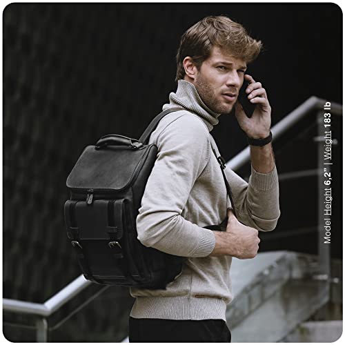 VELEZ 12 Mens Business Casual Sneakers + Top Grain Leather Backpack for Men Black Designer Bookbag Business Casual Shoulder Bag