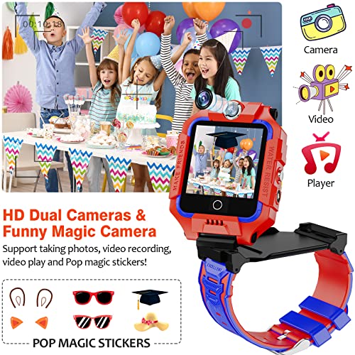 OKYUK 4G Kids Watch Phone T10, Funny 360° Rotation Screen Dual Camera Smart Watch for Boys Girls, IP67 Waterproof, 2-Way Calls, GPS, SOS, Video Calls, Remote Control, Pedometer Smartwatch