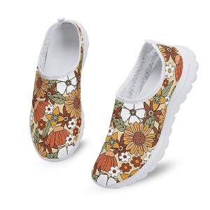 INSTANTARTS Womens Water Shoes Sunflower Hippie Flower Slip-on Lightweight Casual Sports Aqua Shoes Colorful Quick Dry Mesh Shower Swim Pool Beach Sneakers