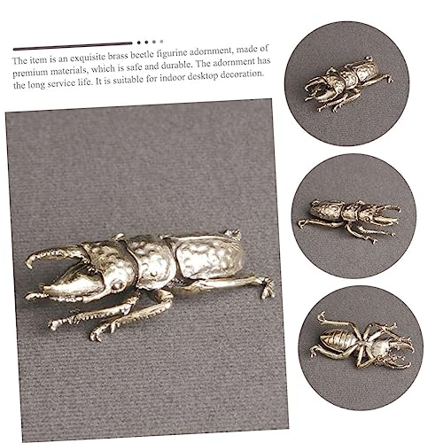 VOSAREA 5pcs Brass Ornament Coraline Decor Figurine Mini Beetle Sculpture feng Shui Prank Props Toys car Dashboard Decorations Tabletop Brass Beatle Decor Bronze Sculpture Desktop