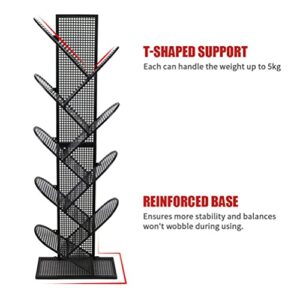 Tall Bookcase Storage Shelf Organizer Bookcase Organizer,Black Metal 9 Tier Corner Bookshelf Tree Bookcase CD Rack Display Large Storage for Bedroom, Living Room