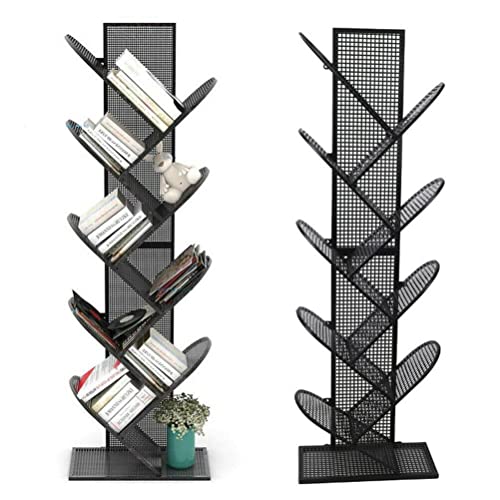 Tall Bookcase Storage Shelf Organizer Bookcase Organizer,Black Metal 9 Tier Corner Bookshelf Tree Bookcase CD Rack Display Large Storage for Bedroom, Living Room